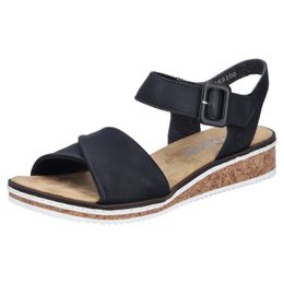 Rieker Damen Sandalette, Gr. 37, schwarz, Lederimitat, unifarben, Schuhe, Keilsandale, Sommerschuh, Urlaubsschuh mit Klettriemchen