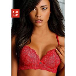 JETTE Damen Push-up-BH, Gr. 70, rot, Spitze, Obermaterial: 90% Polyamid, 10% Elasthan, BHs, mit raffinierten Trägern in Bänder-Optik, sexy Dessous