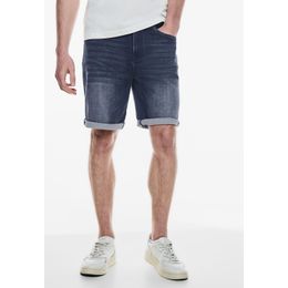 Street One MEN Herren Bermudas, blau, Gr. 32, unifarben, Web, 79% Baumwolle, 20% Polyester, 1% Elasthan, Hosen, in dunkelblauer Waschung