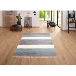 Teppich my home, B:160cm H:5mm L:230cm, grau, Baumwolle, Wohnzimmer, Teppiche, "Paula", handgewebt, beidseitig verwendbar, Wendeteppich, mit Fransen