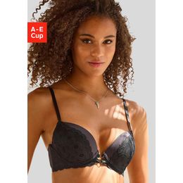 Lascana Damen Push-up-BH, Gr. 85, schwarz, Microtouch, Obermaterial: 60% Polyamid, 35% Polyester, 5% Elasthan, BHs, mit sexy Bänderoptik vorn, Dessous