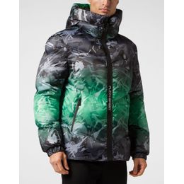 Plein Sport Herren Daunenjacke "Camouflage"0227, schwarz, grünfluo, Gr. XS, Obermaterial: 100% Polyester; Futter: 100% Polyester; Füllung: 100%