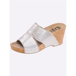 MUBB Damen Hausschuh, Gr. 39, silber, Leder, Schuhe