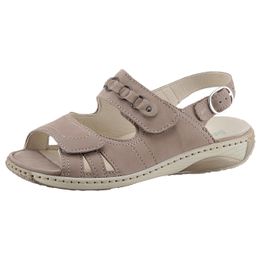 Waldl&auml;ufer WALDL&Auml;UFER Damen Riemchensandale "GARDA", Gr. 6, beige, Nubukleder, Schuhe, Sommerschuh, Sandalette, Keilabsatz, mit Druckknopf, G-Weite