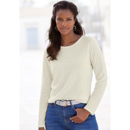 Lascana Damen Langarmshirt "mit Streifenstruktur", beige, Basic, Gr. 32, unifarben, Jersey, Obermaterial: 100% Baumwolle, Shirts, aus weicher