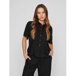 Vila Damen Kurzarmbluse "VIPRICIL S/S NEW SHIRT - NOOS", schwarz, Gr. 36, unifarben, Web, Obermaterial: 90% Viskose, 10% Leinen, Blusen