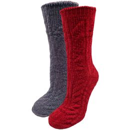 Kuschelsocken Capelli New York, Damen, Gr. 39-42, bunt (blau, dunkelrot), Polyester, Zopfmuster, unifarben, Socken Kuschelsocken, mit Zopfmuster