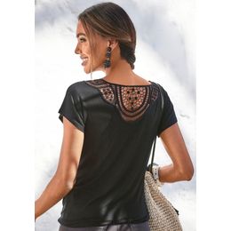 Vivance Damen Kurzarmshirt "mit H&auml;kelspitze am R&uuml;cken", schwarz, Gr. 40, unifarben, Single Jersey, Obermaterial: 95% Viskose (LENZING ECOVERO ), 5%