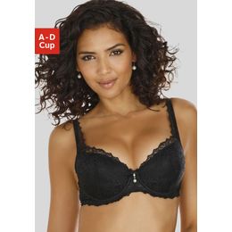 Lascana Damen Push-up-BH, Gr. 70, schwarz, Spitze, Obermaterial: 88% Polyamid, 6% Elasthan, 6% Polyester, BHs, mit Bügel im angesagten