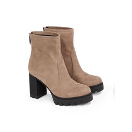 Damen High-Heel-Stiefelette "HEEL PLATFORM ZIP BOOT SS", Calvin Klein Jeans, Gr. 40, beige, Textil, Veloursleder, unifarben, Schuhe, Blockabsatz,