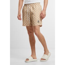 Badeshorts Urban Classics "Urban Classics Herren Pattern Swim Shorts", Herren, Gr. L, US-Größen, beigeseahorse, 100% Polyester, Badehosen