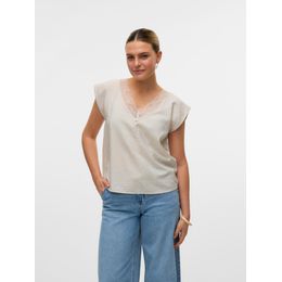 V&eacute;ro Moda VERO MODA Damen Spitzentop "VMSAFA SL V-NECK LACE TOP WVN GA NOOS", grau, Gr. L, unifarben, Web, Obermaterial: 85% Viskose, 15% Nylon, Tops