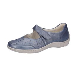 Waldl&auml;ufer WALDL&Auml;UFER Damen Riemchenballerina "HENNI", Gr. 3,5, blau, Veloursleder, metallic, Schuhe, Keilabsatz, Halbschuh, Komfortschuh mit Perforation, Weite