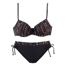 Buffalo Damen Bügel-Bikini, schwarz, Gr. 36, bedruckt, Polyamid, Bikini-Sets, mit höher geschnittener Hose