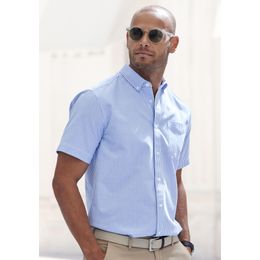 H.I.S. H.I.S Herren Kurzarmhemd "Regular fit", blau, Gr. S, gestreift, Web, Obermaterial: 100% Baumwolle, Hemden, Oxfordhemd kurzarm mit Button-down-Kragen