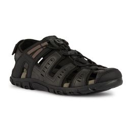 Geox Herren Sandale "UOMO SANDAL STRADA C", Gr. 40, braun, Lederimitat, Textil, Schuhe, Sommerschuh, Klettschuh, Outdoorsandale, mit Lederfußbett