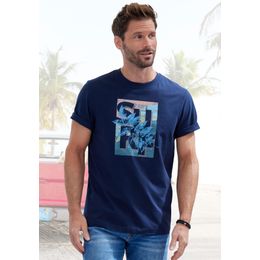 John Devin Herren T-Shirt, blau, Gr. S, bedruckt, Jersey, Obermaterial: 100% Baumwolle, Shirts, Rundhalsshirt mit Surf -Aufdruck aus reiner Baumwolle