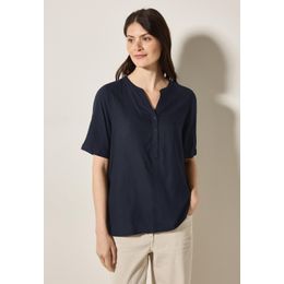 Cecil Damen Shirtbluse, blau, Gr. M, unifarben, Stoff, 100% Viskose, Blusen, mit geschlitztem Rundhalsausschnitt