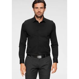 OLYMP Herren Langarmhemd "Luxor 24/Seven modern fit Jerseyshirt", schwarz, Gr. 46, Jersey, Obermaterial: 92% Baumwolle, 8% Elasthan, Hemden, mit