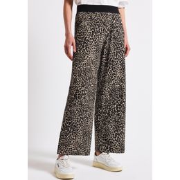 Street One Damen Jerseyhose, schwarz, Gr. 42, animal-print, Jersey, 95% Viskose, 5% Elasthan, Hosen, High Waist