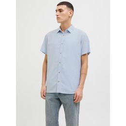 Jack & Jones JACK & JONES Herren Kurzarmhemd "JJESUMMER SHIRT SS SN", blau, Gr. XS, unifarben, Web, Obermaterial: 83% Baumwolle, 17% Leinen, Hemden