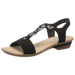 Rieker Damen Sandalette, Gr. 36, schwarz, Velourslederimitat, unifarben, Schuhe, Sommerschuh, Sandale, Keilabsatz, im modernen Look