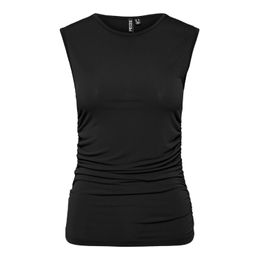 Pieces Damen Shirttop "PCMADISON SL RUCHING TOP NOOS BC", schwarz, Gr. XL, unifarben, Jersey, Obermaterial: 95% Polyester, 5% Elasthan, Tops