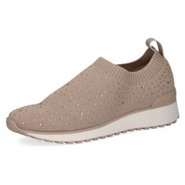 Caprice Damen Slip-On Sneaker, Gr. 38, beige, Textil, Schuhe, Slipper, Freizeitschuh, Halbschuh mit funkelnden Strass-Steinen