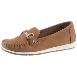 Marco Tozzi Damen Mokassin, Gr. 41, braun, Nubukleder, unifarben, Schuhe, Halbschuh, Schlupfschuh, Freizeitschuh mit edler Schmuckspange