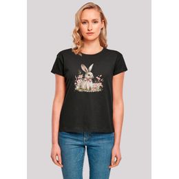 F4NT4STIC Damen T-Shirt "Niedlicher Osterhase mit Blumen", schwarz, Gr. S, Obermaterial: 100% Baumwolle, Shirts, Premium Qualit&auml;t