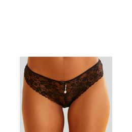 Lascana Damen String, Gr. 36, schwarz, Microtouch, Obermaterial: 88% Polyamid, 12% Elasthan, Unterhosen, rundherum aus floraler Spitze, Dessous