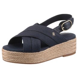 Tommy Hilfiger Damen Keilsandalette "DENIM ESPADRILLE PLATFORM SANDAL", Gr. 42, blau, Baumwolle, Leder, unifarben, Schuhe, Plateau, Riemchensandale,
