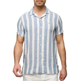 INDICODE Herren Kurzarmhemd "INCarlui", blau, Gr. XXL, gestreift, Web, Obermaterial: 55% Leinen, 45% Baumwolle, Hemden
