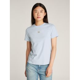 Damen T-Shirt "WOVEN LABEL REGULAR TEE"niagara mist, Basic, Gr. XXXL, Calvin Klein Jeans, unifarben, Jersey, Obermaterial: 100% Baumwolle, Shirts,