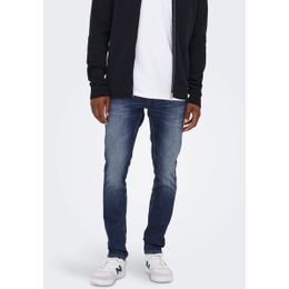 Only & Sons ONLY & SONS Herren Slim-fit-Jeans "ONSLOOM SLIM LBD 8263 AZG DNM NOOS", blau, Gr. 28, Abriebeffekte, Denim/Jeans, Obermaterial: 98% Baumwolle, 2%
