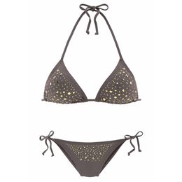 JETTE Damen Triangel-Bikini, grau, Gr. 38, unifarben, Polyamid, Bikini-Sets, mit Ziernieten