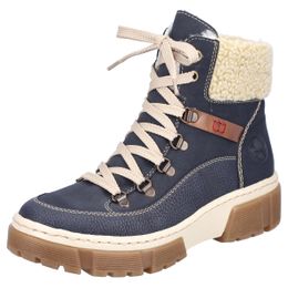 Rieker Damen Winterboots, Gr. 42, blau, Lederimitat, Textil, Schuhe, Schnürboots, Winterstiefelette mit Warmfutter ausgestattet