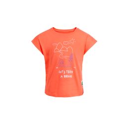Jack Wolfskin Mädchen T-Shirt "TAKE A BREAK T G", orange, Gr. 116, Obermaterial: 100% Baumwolle, Shirts, für Mädchen mit einem süßen Aufdruck