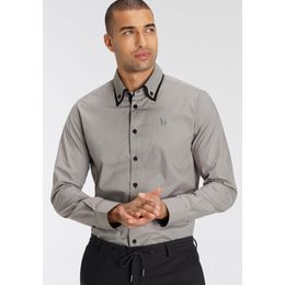 Bruno Banani Herren Langarmhemd "Bruno Banani Button Down Kragen", grau, Basic, Gr. 37, Popeline, Obermaterial: 97% Baumwolle, 3% Elasthan, Hemden