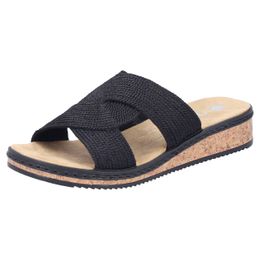 Rieker Damen Pantolette, Gr. 38, schwarz, Textil, Flechtoptik, unifarben, Basic, Schuhe, Sommerschuh, Schlappen, Hausschuh, Keilabsatz, mit weicher