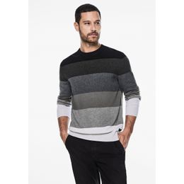 Street One MEN Herren Rundhalspullover, schwarz, Gr. L, gestreift, Web, 100% Baumwolle , Pullover, aus reiner Baumwolle