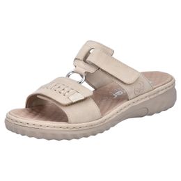 Rieker Damen Pantolette, Gr. 38, beige, Lederimitat, Schuhe, Sommerschuh, Strandschuh mit regulierbaren Klettverschlüssen