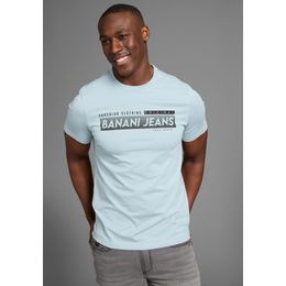 Bruno Banani Herren T-Shirt, blau, Gr. S, bedruckt, Single Jersey, Obermaterial: 100% Baumwolle, Shirts, T-Shirt in schmaler Passform