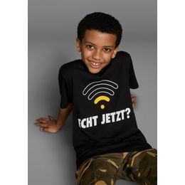 Kidsworld Jungen T-Shirt "ECHT JETZT?", schwarz, Gr. 128, bedruckt, Jersey, Obermaterial: 100% Baumwolle, Shirts, Kurzarm, Basic-Passform, bedruckt,