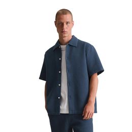 Marc O'Polo Herren Kurzarmhemd "mit markanter Waffel-Struktur", blau, Gr. M, MARC O'POLO DENIM, unifarben, Obermaterial: 100% Baumwolle, Hemden