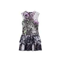 Desigual Kleid Damen Gr&ouml;&szlig;e 34 dunkellila / schwarz / wei&szlig; Winterkleid