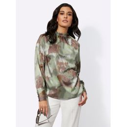 CR&Eacute;ATION L creation L Satin-Bluse in khaki-lindgr&uuml;n-bedruckt | Gr.: 38
