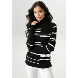 Aniston SELECTED Strickpullover im geometrisch unterbrochenen Streifen-Dessin - NEUE KOLLEKTION schwarz-offwhite 34 34 Pullover im extravaganten...