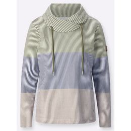 sheego Gro&szlig;e Gr&ouml;&szlig;en Longsweatshirt mit halsfernem Rollkragen, khaki-rauchblau-gestreift, Gr&ouml;&szlig;e 54 - Damen