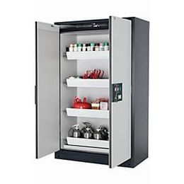 Sicherheitsschrank Typ 90 ASECOS Q-PEGASUS-90, Flügeltüren mit Schließ-Automatik, Einhandbedienung, Front Lichtgrau, B 1193 x T 615 x H 1953 mm